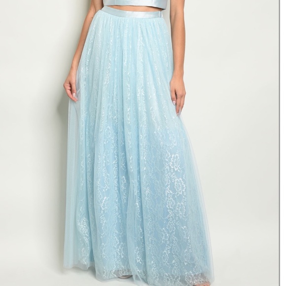 MANIJU | Dresses | Maniju Powder Blue Tulle Maxi Skirt Satiny Top ...